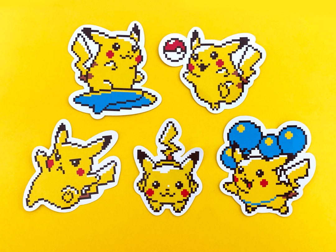Pikachu Stickers Pixel Style Set of 5 Glossy Vinyl Sticker Pokémon - Etsy