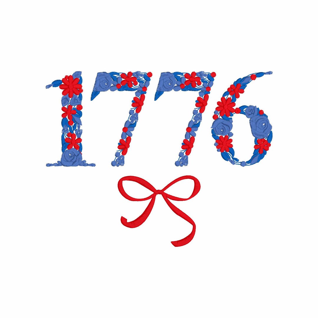 1776 Numbers and Coquette Bow America USA Floral Font Embroidery Design ...