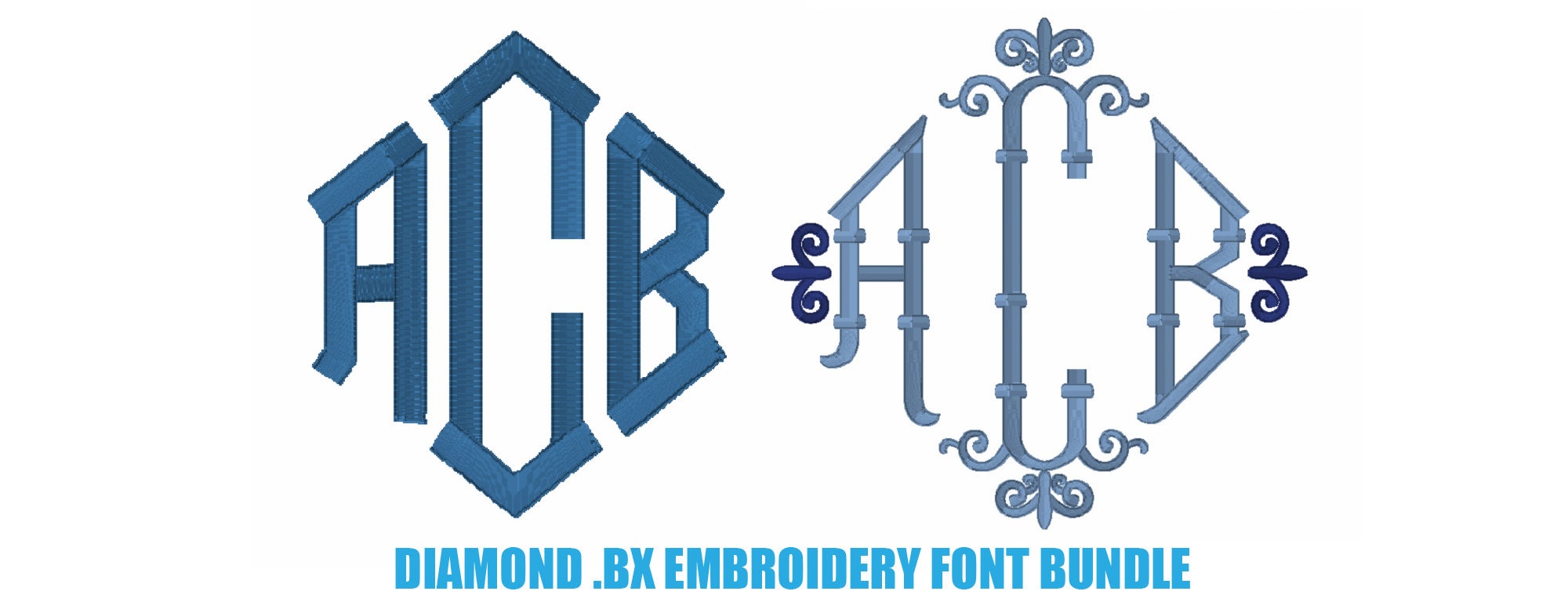 BUNDLE .bx Diamond Embroidery Monogram Font Files - Etsy