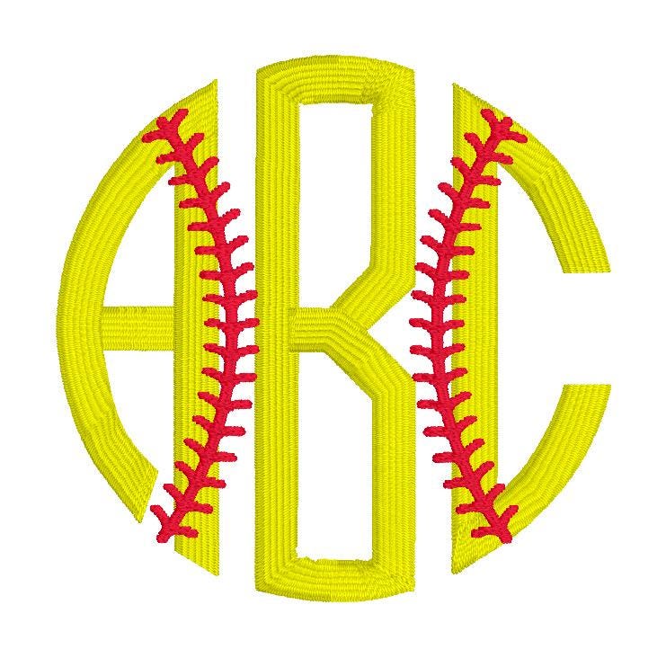 Softball Monogram Embroidery File Includes Baseball Stitches in 7 ...