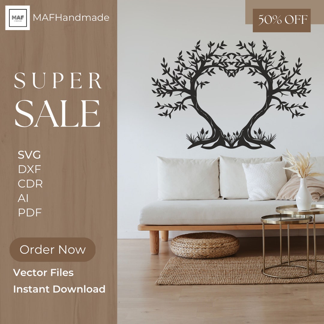 Heart Tree Svg Files Laser Cut Love Dxf Files, Heart With Tree Svg ...
