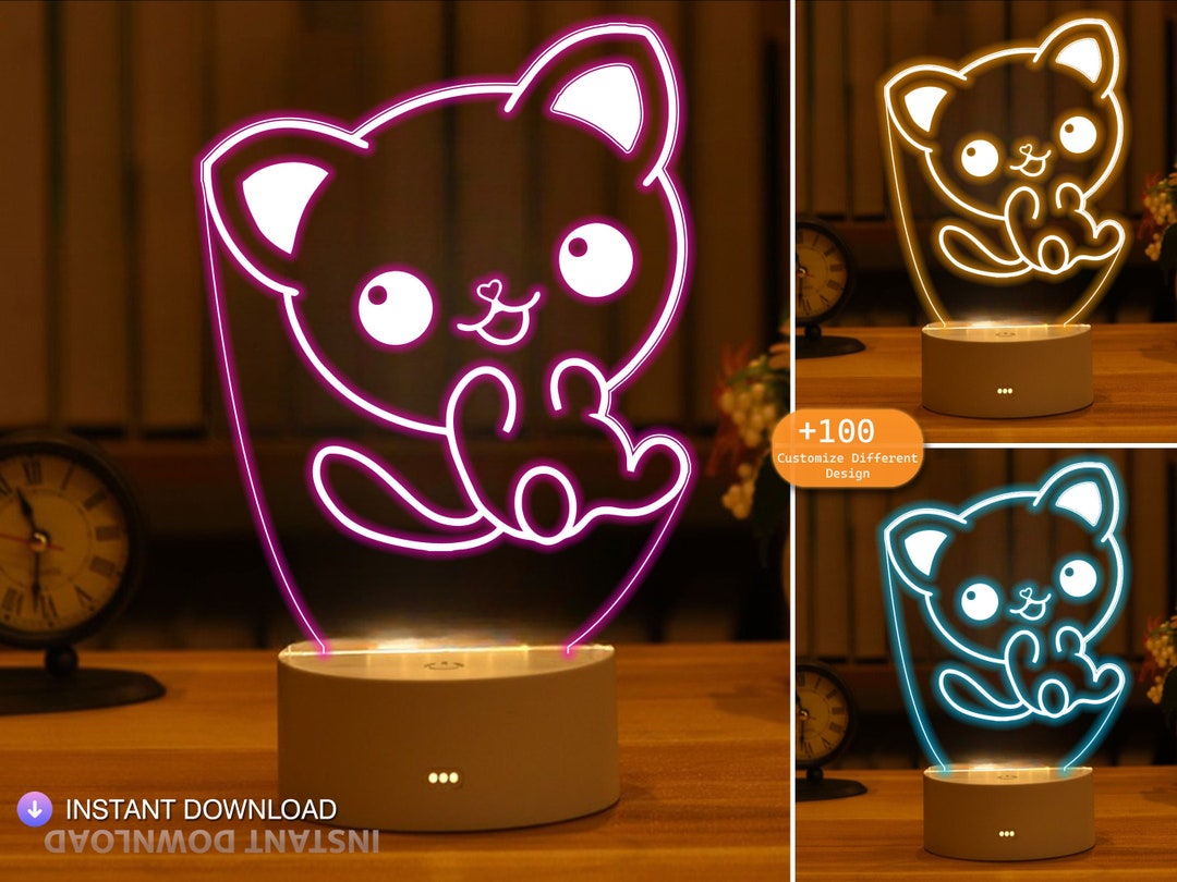 Cute Cat SVG,DXF, Sign With Neon Look Led Lights, Modern Decor Spooky ...