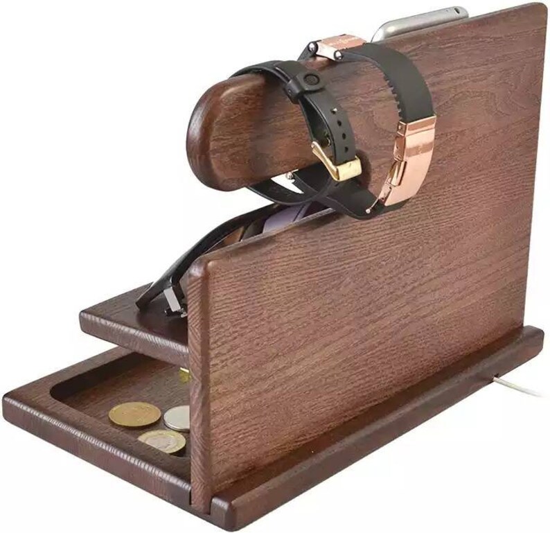 Wood Phone Docking Station Key Holder Wallet Stand Watch Organizer Men ...
