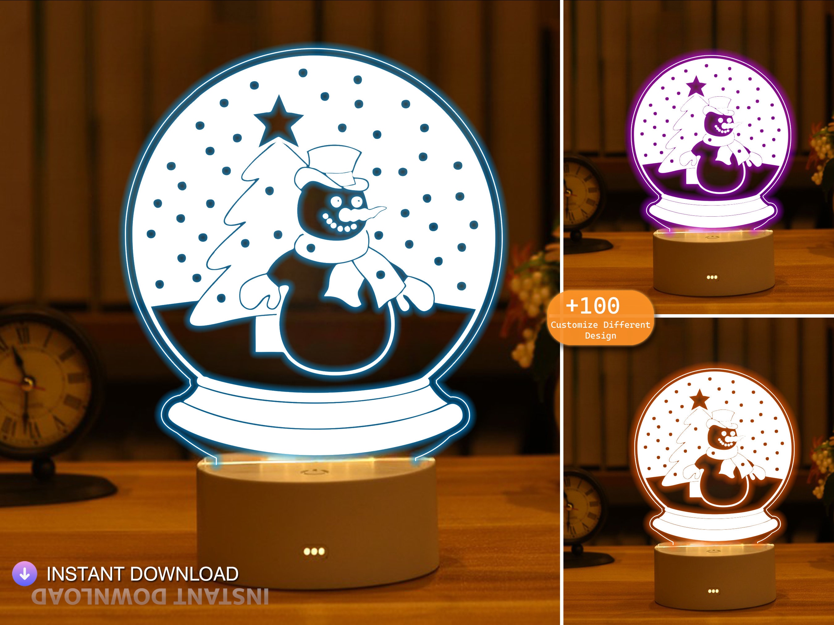 Snowman Night Light Acrylic, Christmas Gift Laser Cut Files (svg, Pdf ...