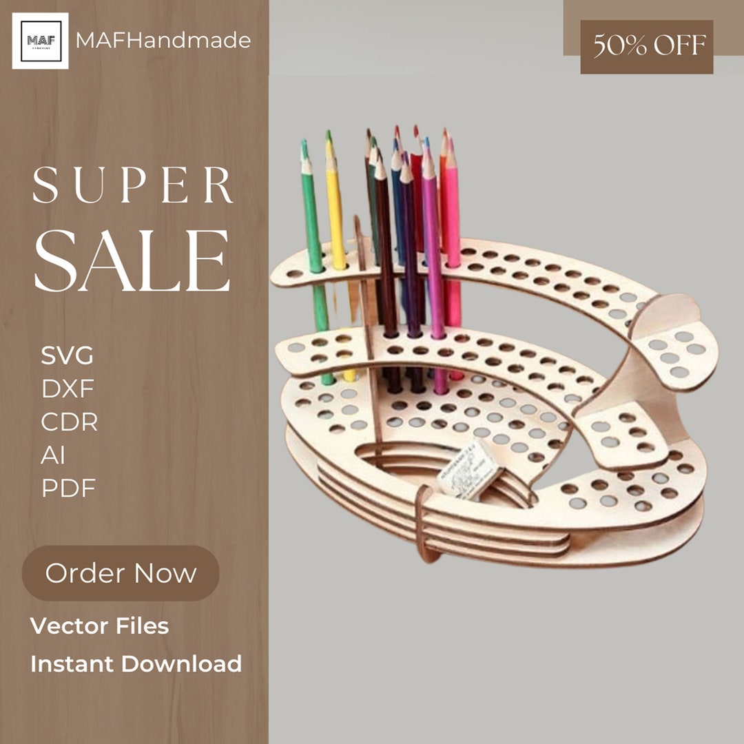 Pencil Holder 3mm, Penholder, Pencil Box, SVG, DXF, Ai, Cdr, Pencil ...