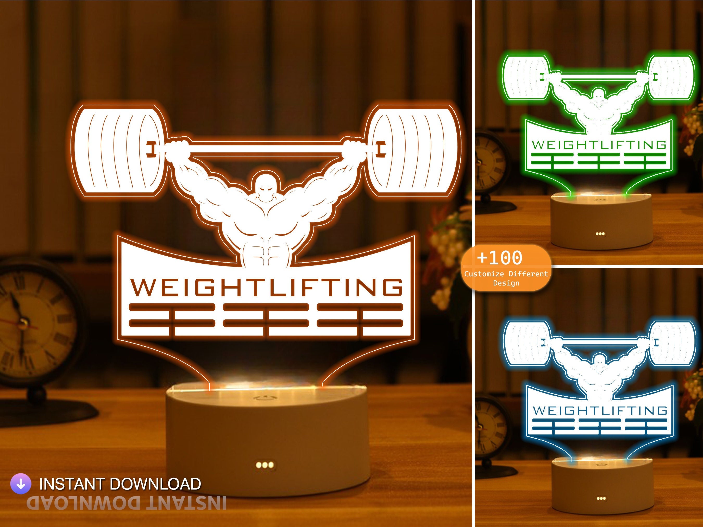 Weightlifting SVG DXF Night Lamp Acrylic Laser Cut Making - Etsy