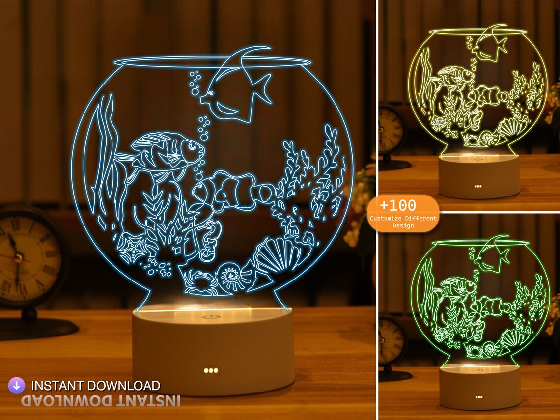 Aquarium Ocean Mixed Fish 3D Night Light Making Digital Vector - Etsy