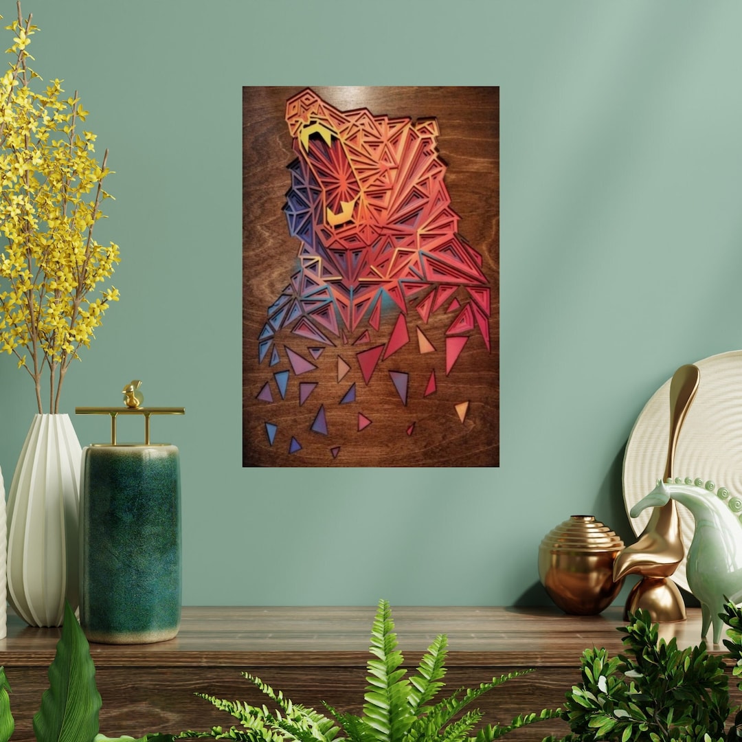 Laser Cut Bear Wall Decor Geometric Layered Art, Geometric Animal ...