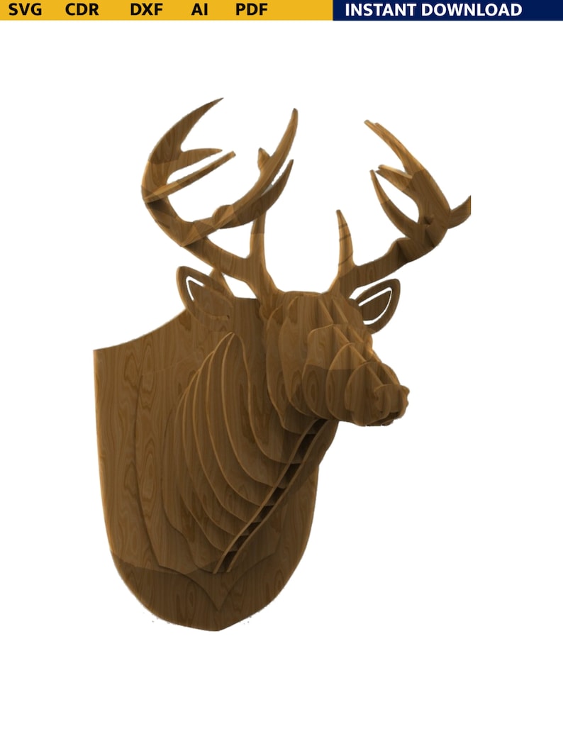 Deer Head Model Wall Decor, Laser Cut, Svg,dxf,cdr,ai,pdf, Laser, Wall ...