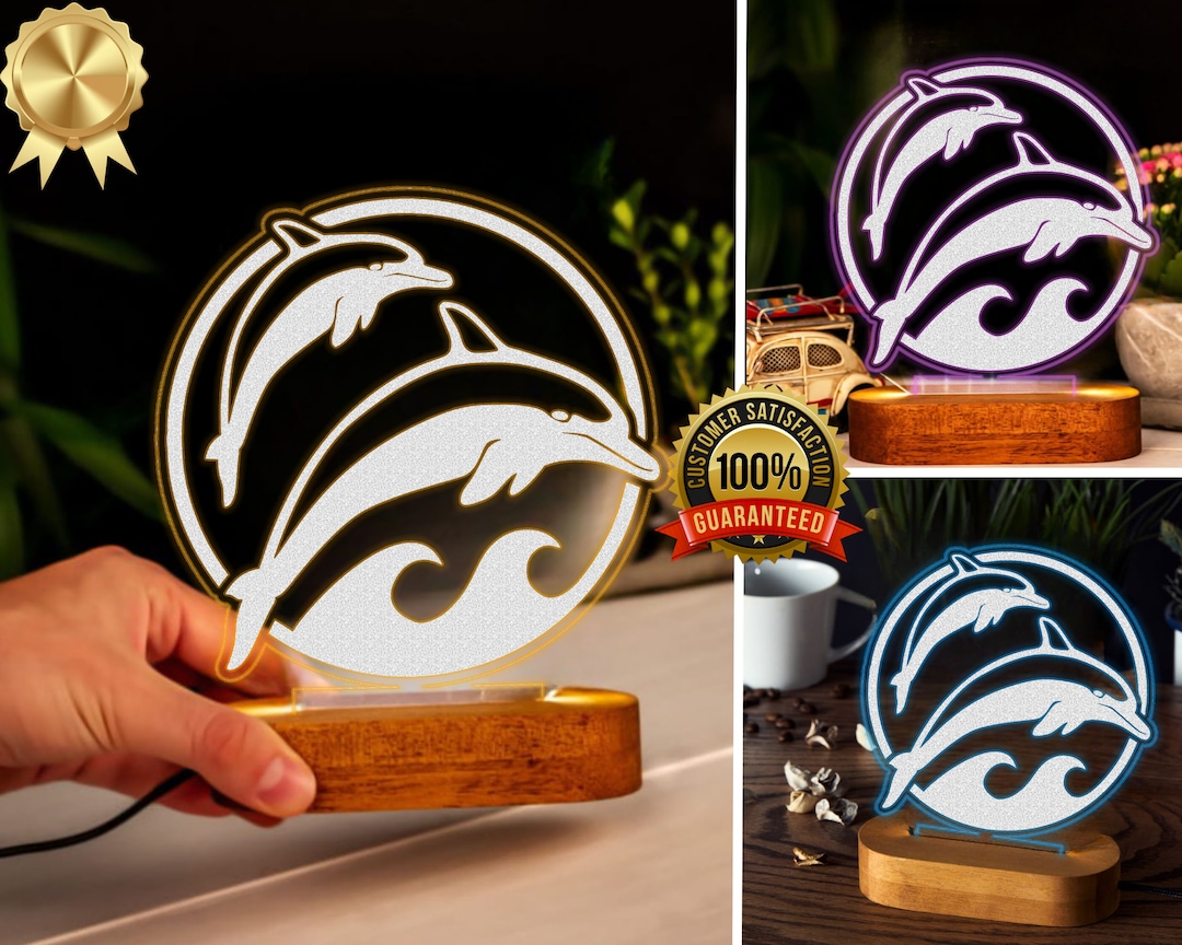 3D Illuminated Dolphin Table Lamp Svg,acrylic Hologram Night Led Lamp ...