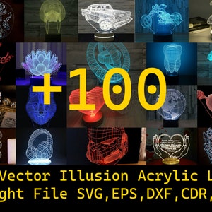 3D Illusion LED Lamp Vector Files, CNC Laser Cut Designs (digital ...