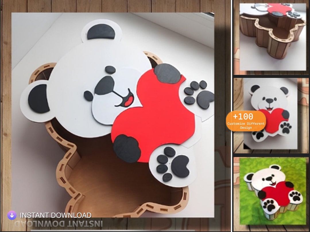 Decorative Bear Svg Template, Cube Box Svg, Square Box Svg, Cricut Cut ...