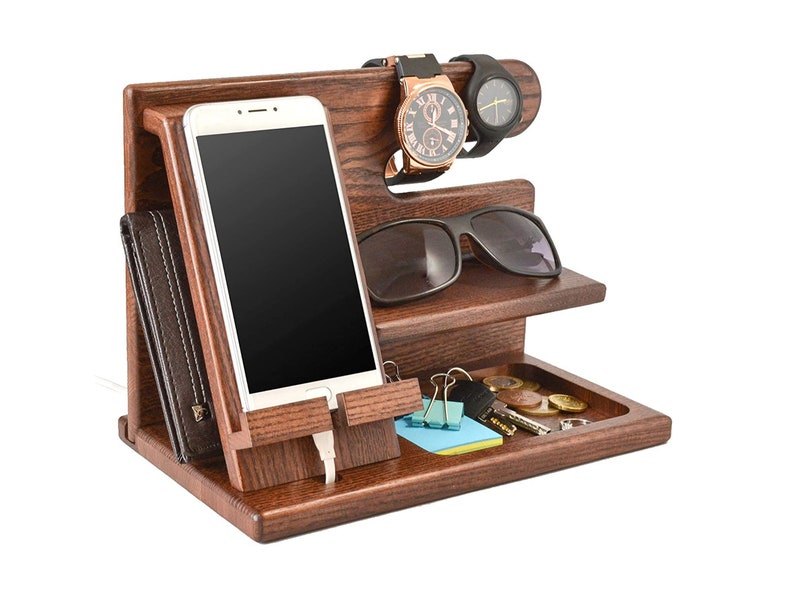 Wood Phone Docking Station Key Holder Wallet Stand Watch - Etsy