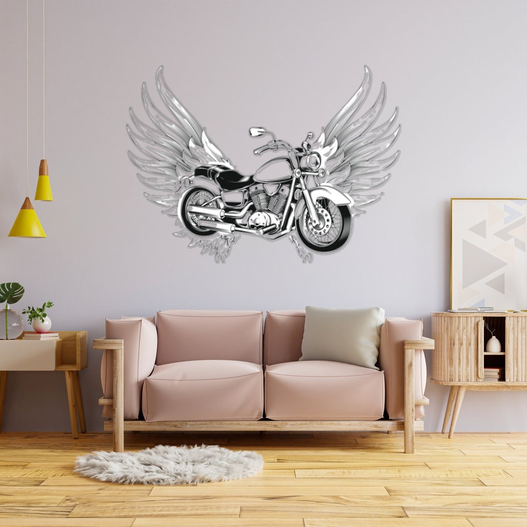 Laser Cut Engrave Flying Motorcycle Wall Art, SVG, DXF, Motor Bike ...