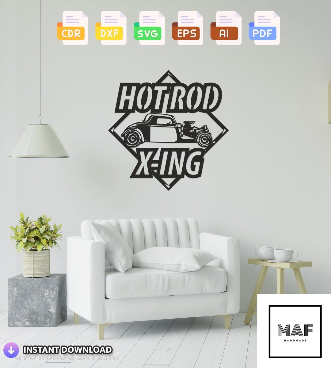 Wall Decoration Hotrod Laser Cut, Svg, Dxf, Glowforge CNC Cutting, Pdf ...