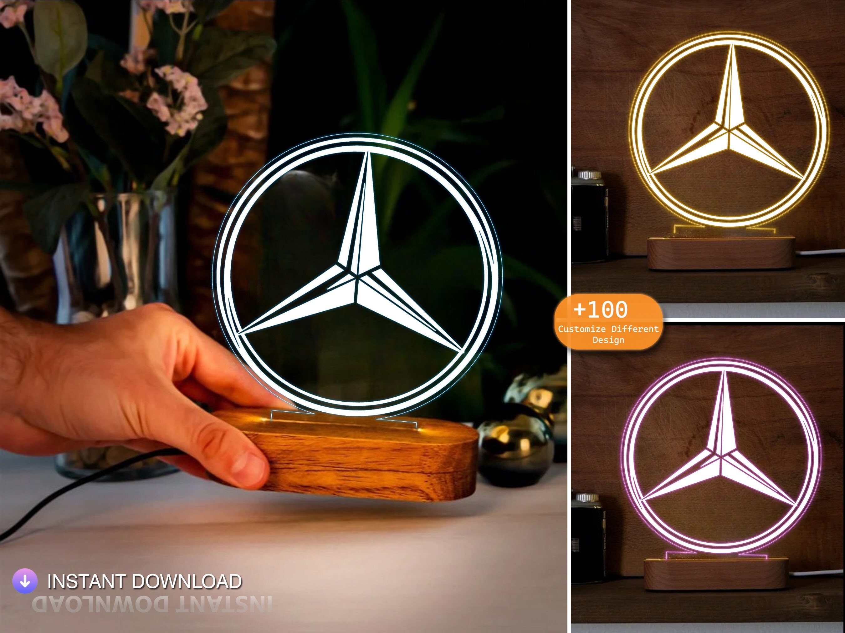 Mercedes Benz LED Lamp Car Lovers Gift Laser Cut Making - Etsy