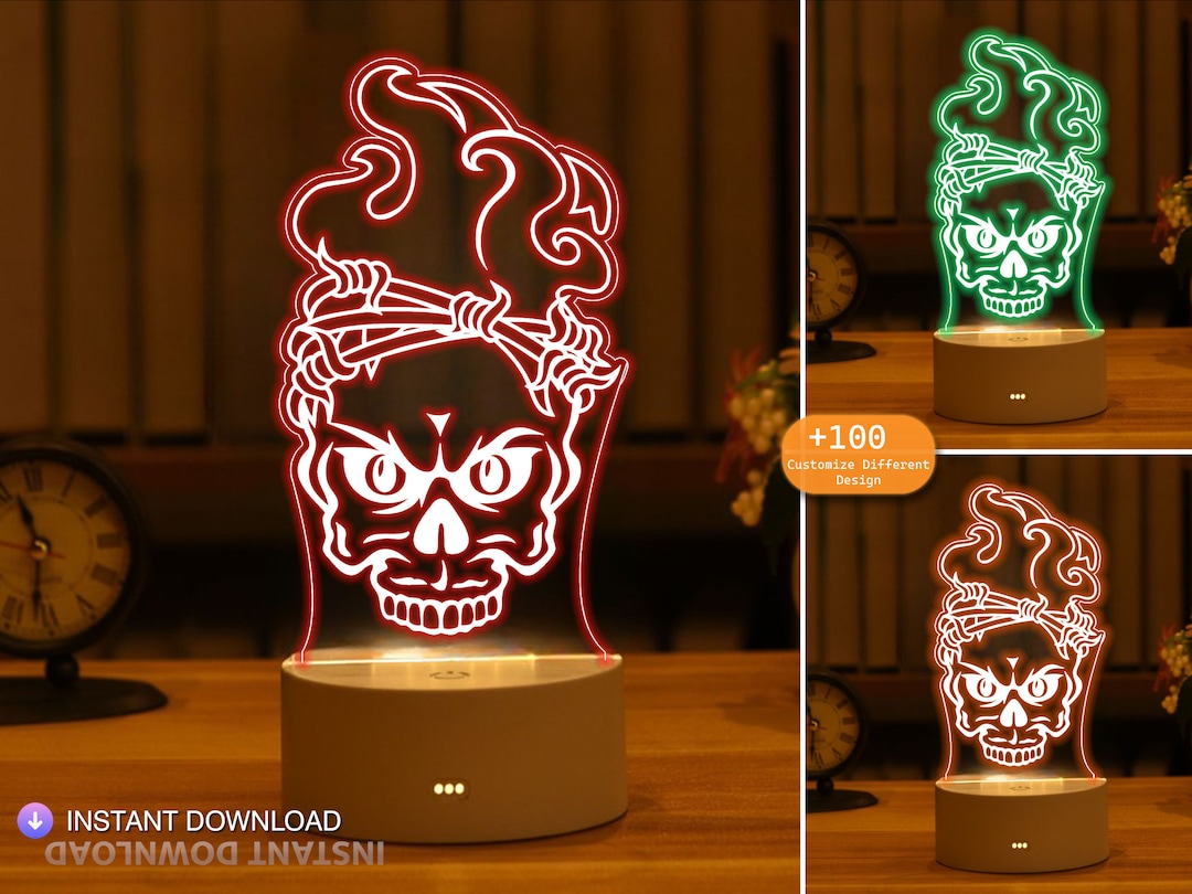 Decoration Skull Night Light, Acrylic LED Light SVG, DXF, Ai, Desk Lamp ...