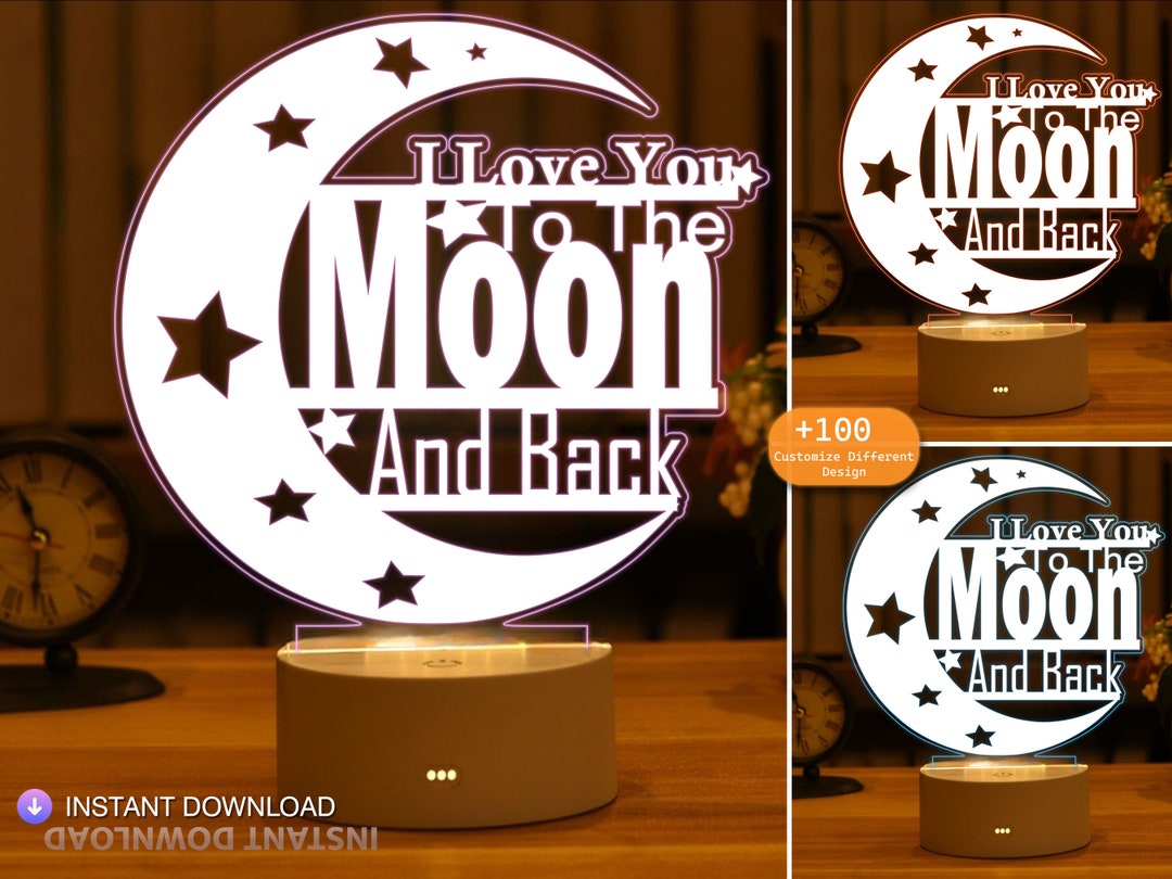 3D Valentines Day Greeting Heart LED Acrylic Lamp, Moon Lamp, Moon SVG ...