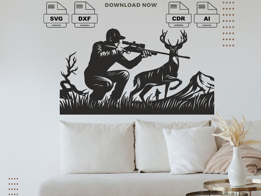 Unique Hunting Man Wall Art Set, SVG, DXF, Ai, Geometric Framed Hunting ...