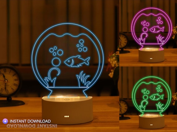 Aquarium the Fish Blue 3D Night Light Making Digital Vector - Etsy