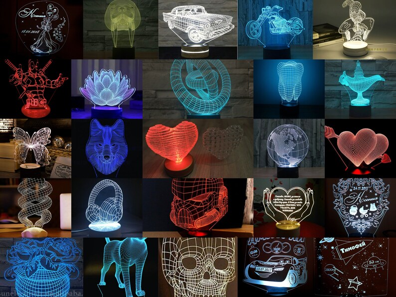 3D Illusion LED Lamp Vector Files, CNC Laser Cut Designs (digital ...