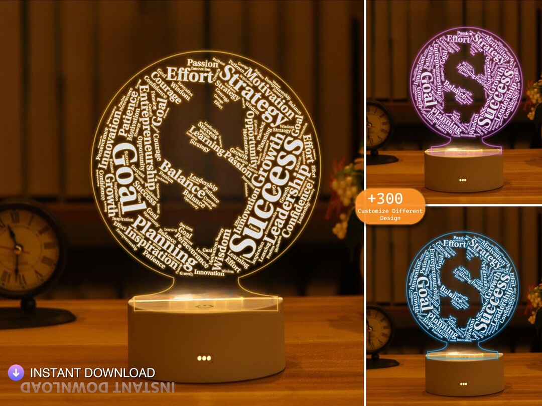 Motivational Word Cloud LED Lamp, Glowforge Ready Design, CNC Laser Cut ...