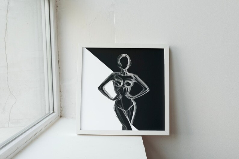 Woman Silhouette Digital Print, Black and White Sketch, Feminine Beauty ...