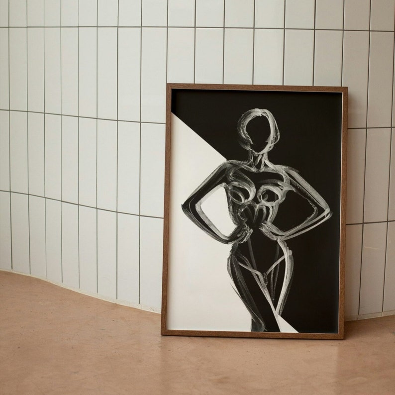 Woman Silhouette Digital Print, Black and White Sketch, Feminine Beauty ...