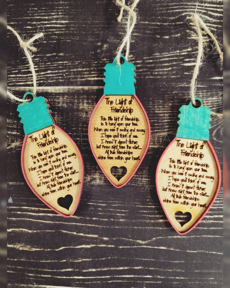 Christmas Ornament| Light of Friendship| Handmade| Wood | Laser ...