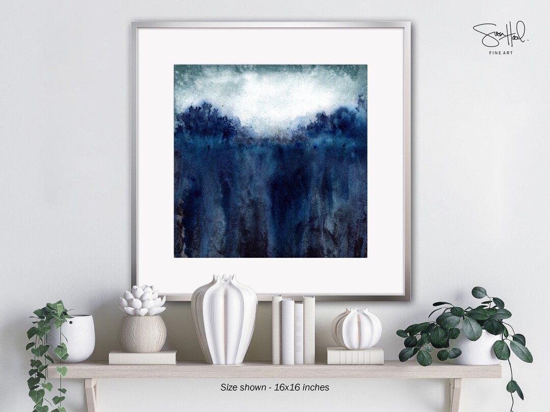 Blue Trees Art Print, Minimal Landscape Print, Abstract Wall Art by ...