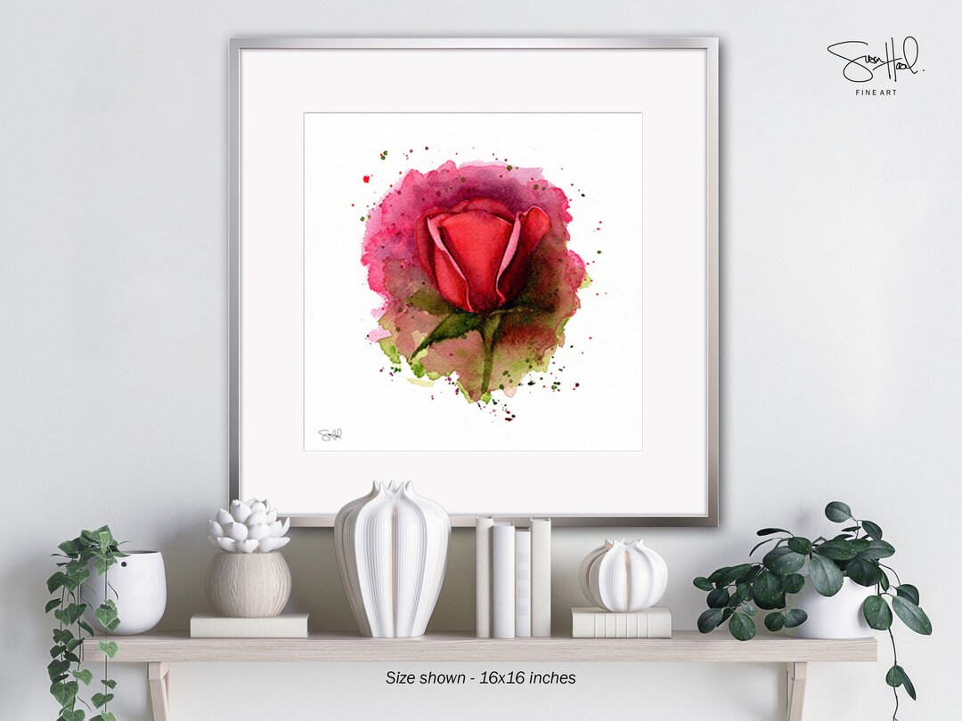 Red Rose Art Print, Romantic Roses Print, Floral Wall Art by Susan ...