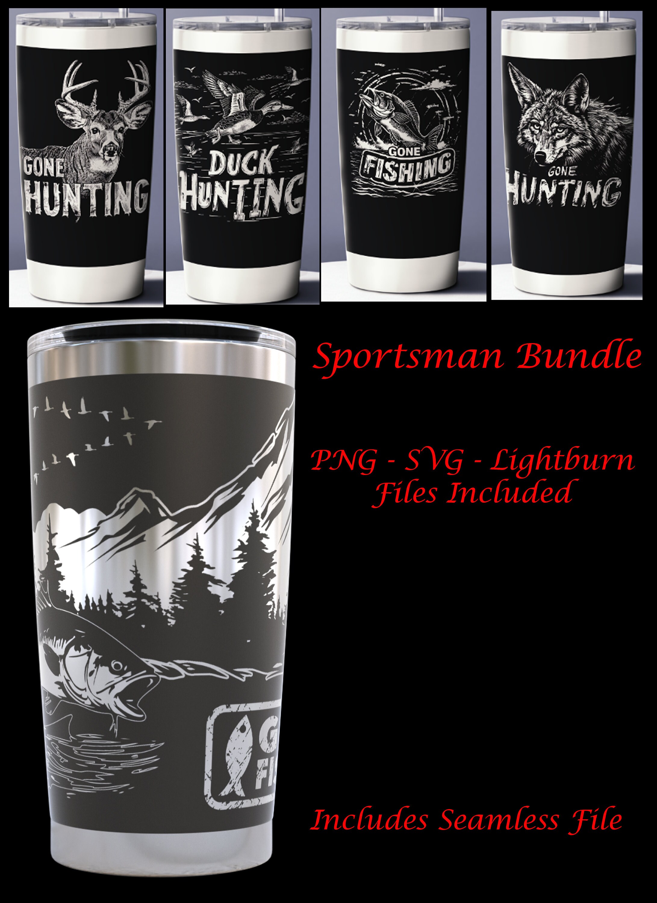Bundle of Hunting 20oz Tumbler Laser Svg, 20oz Tumbler Laser Png, Laser ...