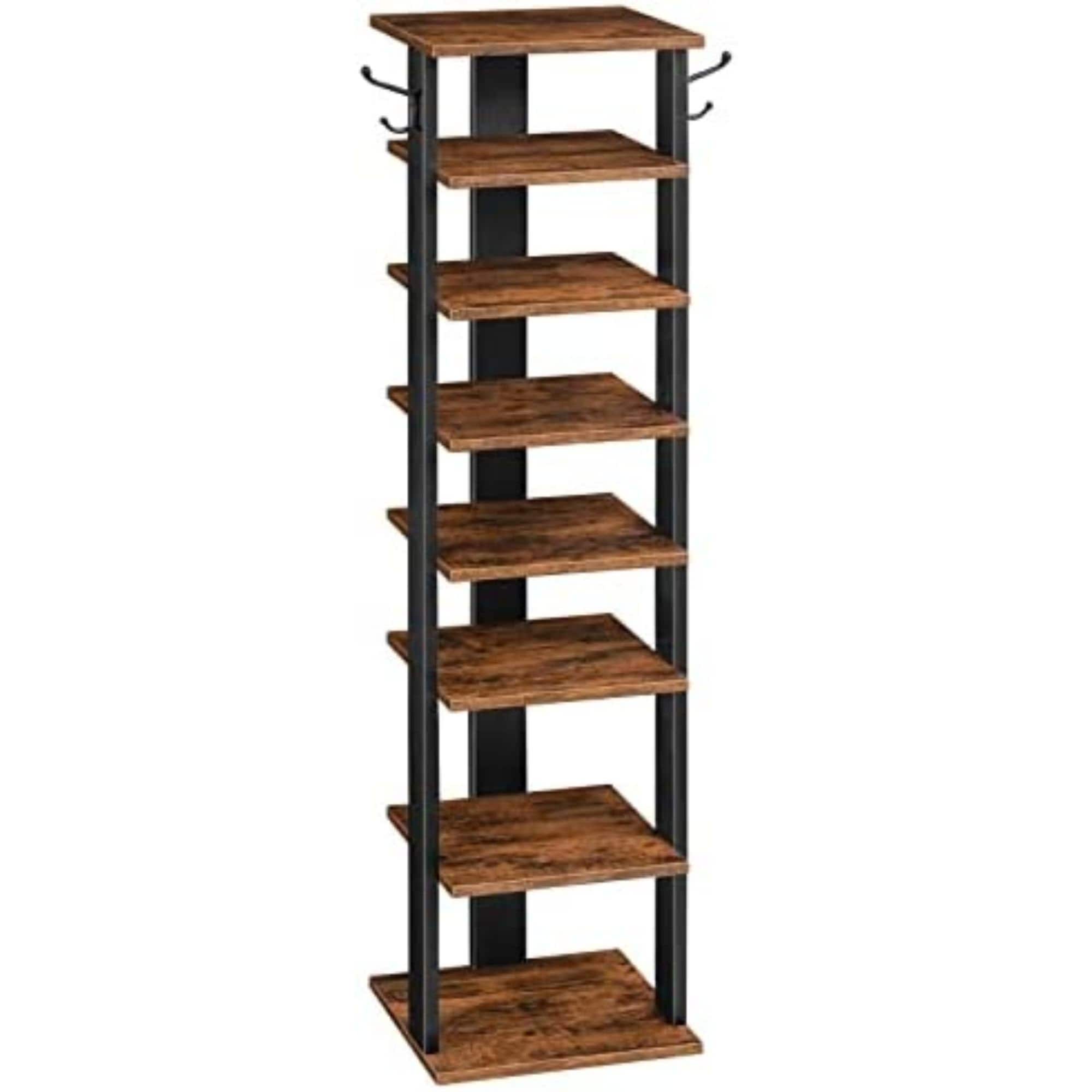 Vertical Shoe Rack, 8 Tier Shoe Storage Organizer With Hooks, Narrow ...