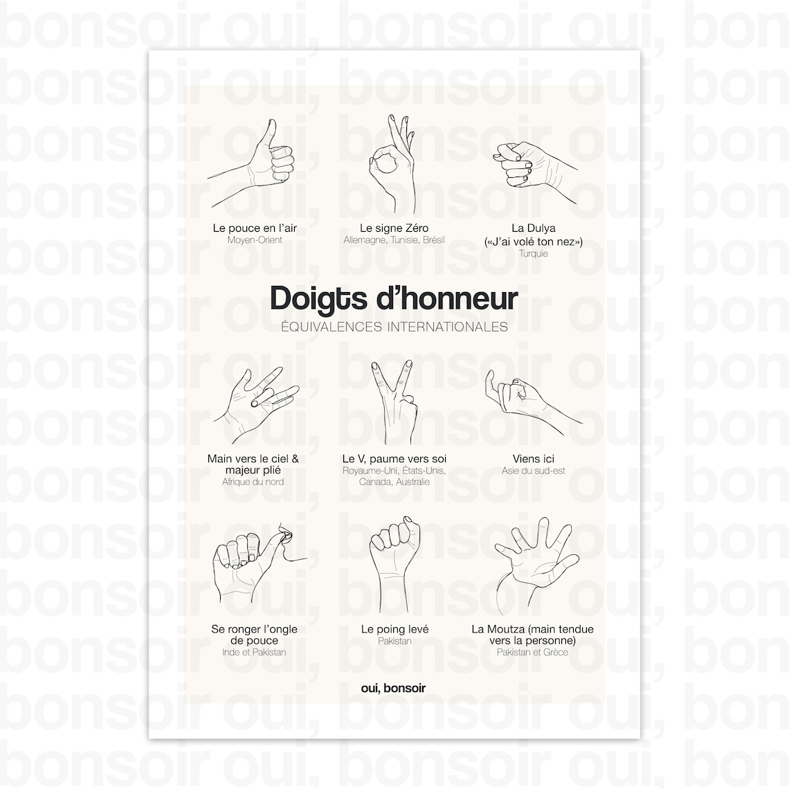 Affiche doigts d'honneur équivalences internationales A4 - Etsy France