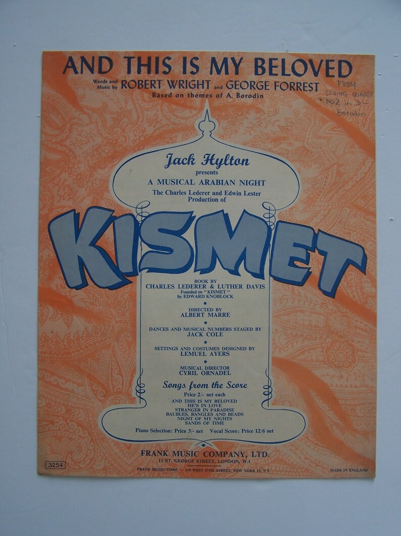 Sheet Music, and This is My Beloved, Kismet, Musical, Frank Music Co ...