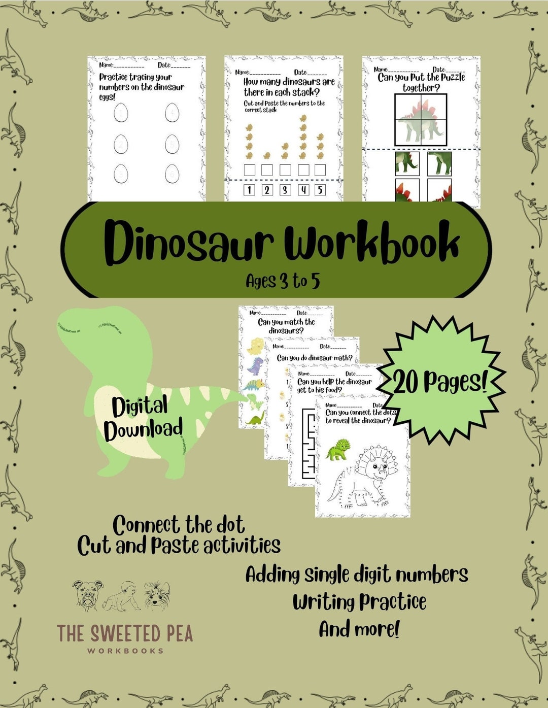 Dinosaur Learning Adventures: Preschool Workbook With - Etsy