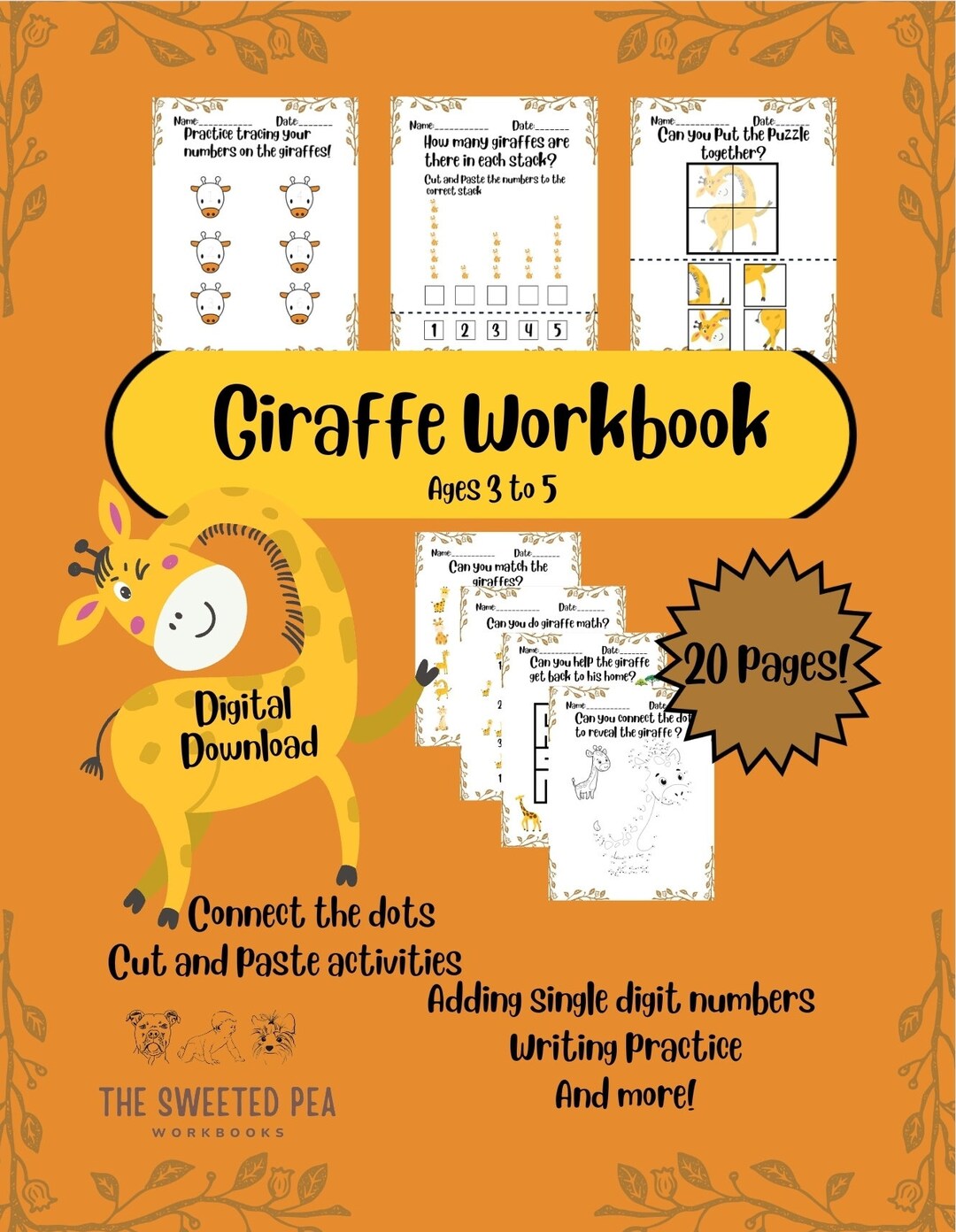 Giraffe Themed Preschool Workbook for Kids - Etsy