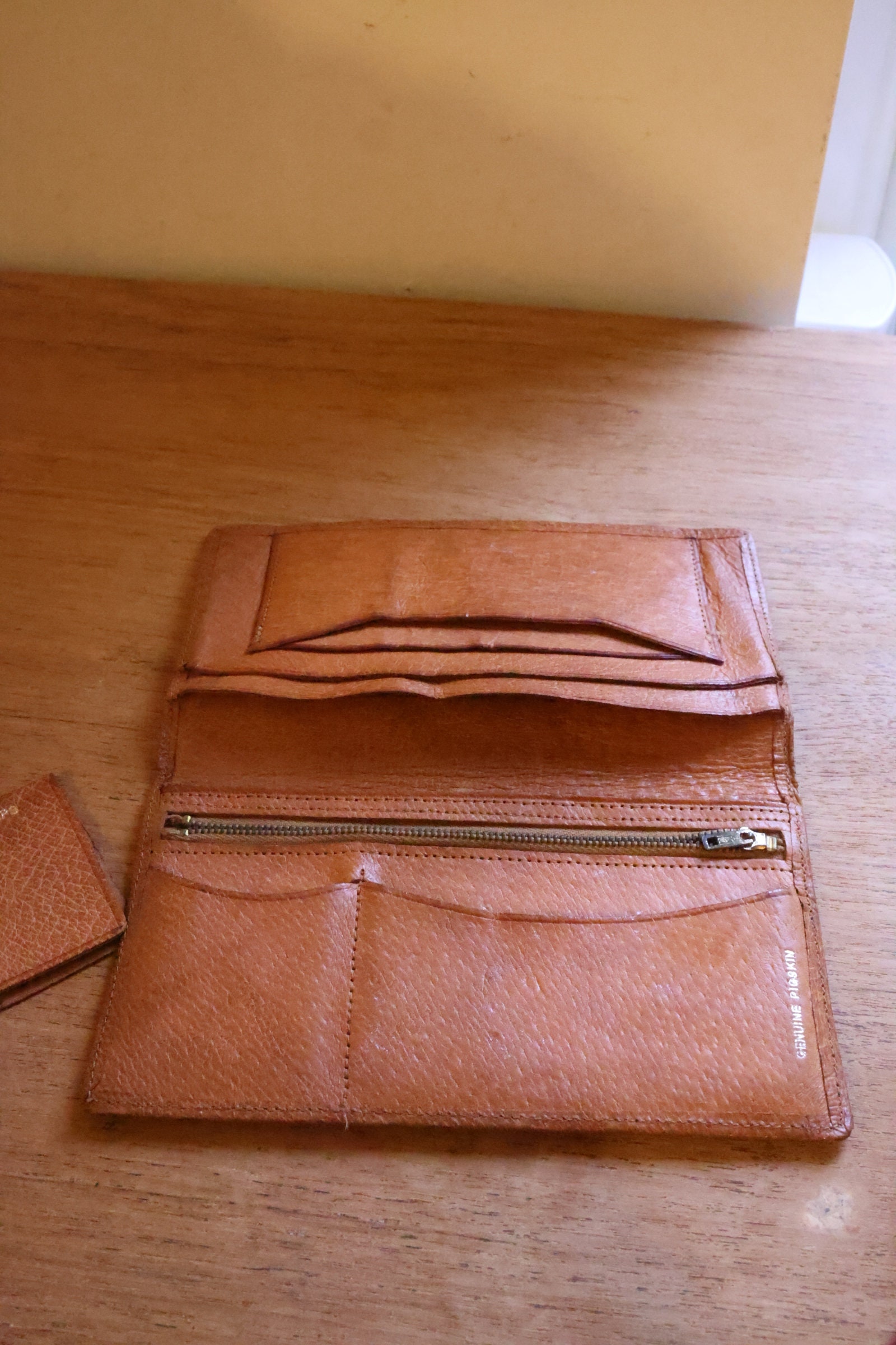 Vintage Real Pigskin Leather Wallet Excellent Patina Props Purse Coins ...