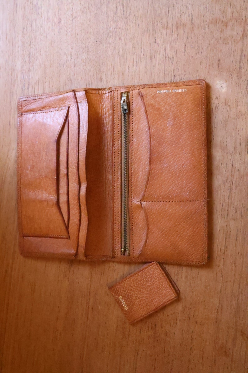 Vintage Real Pigskin Leather Wallet Excellent Patina Props Purse Coins ...