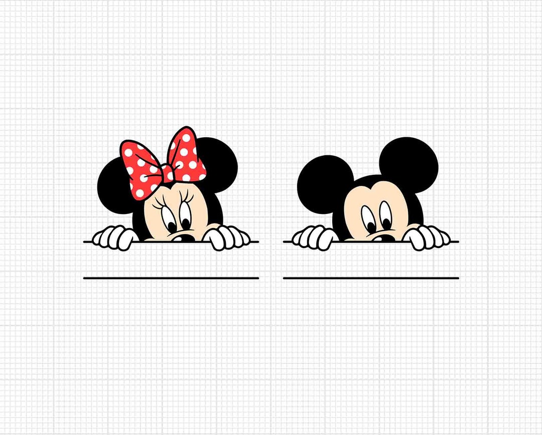 Mickey Minnie Mouse Peeking Peek Ears Bow Matching Couple Svg