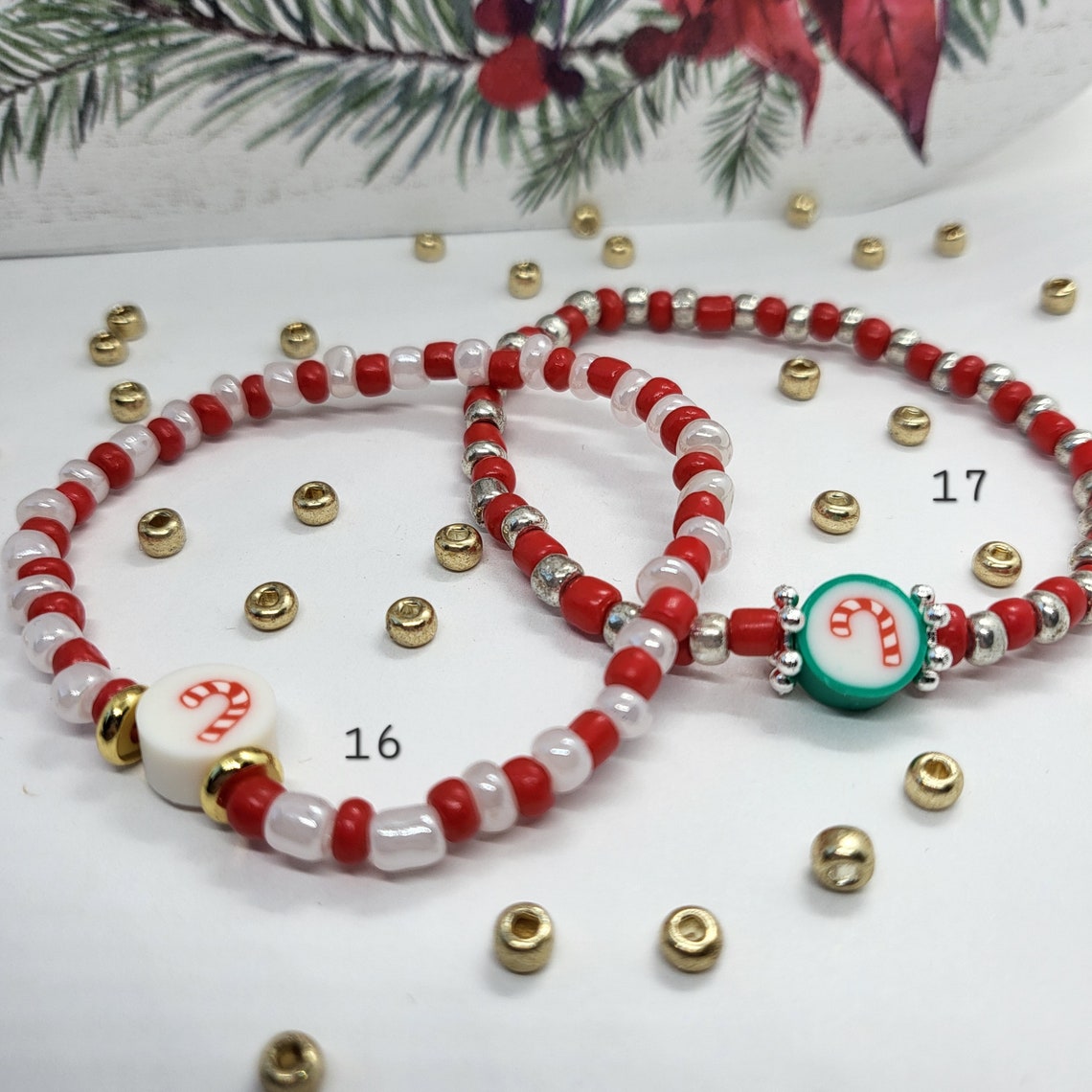 Holiday Beaded Bracelets Christmas Stretchy Bracelets - Etsy