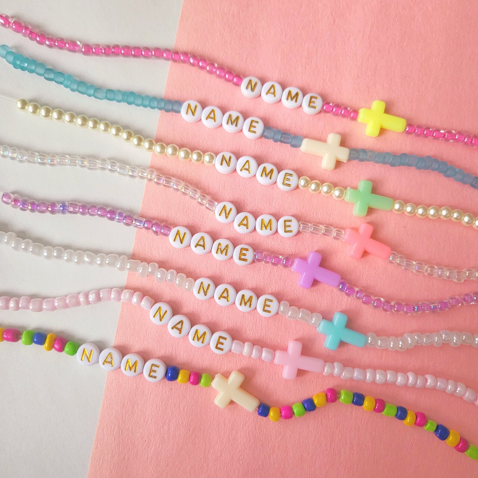 Personalized Cross Beaded Bracelet for Children | Custom Name Bracelet ...