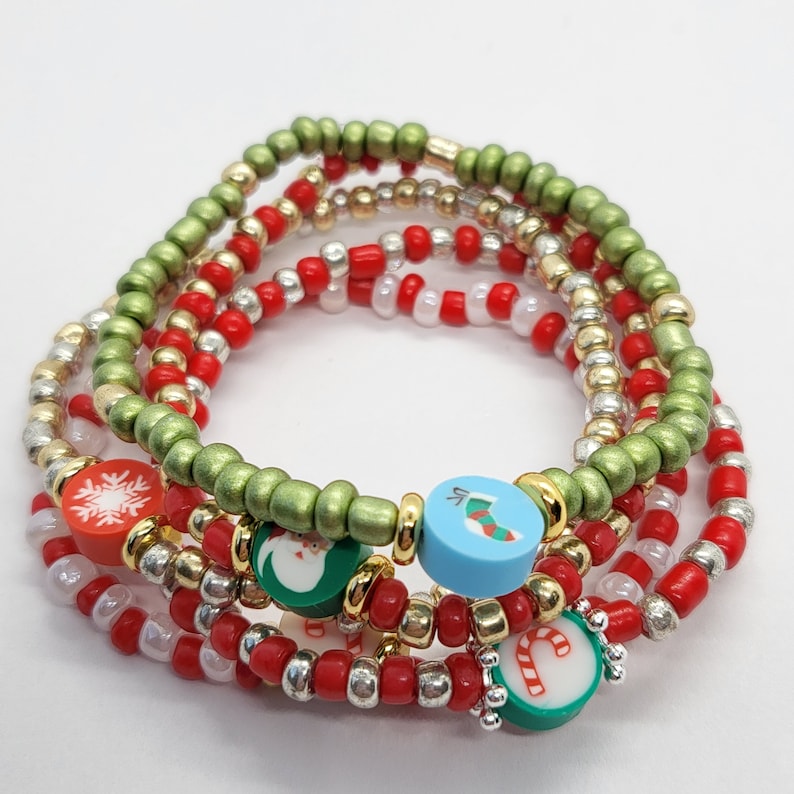 Holiday Beaded Bracelets Christmas Stretchy Bracelets - Etsy