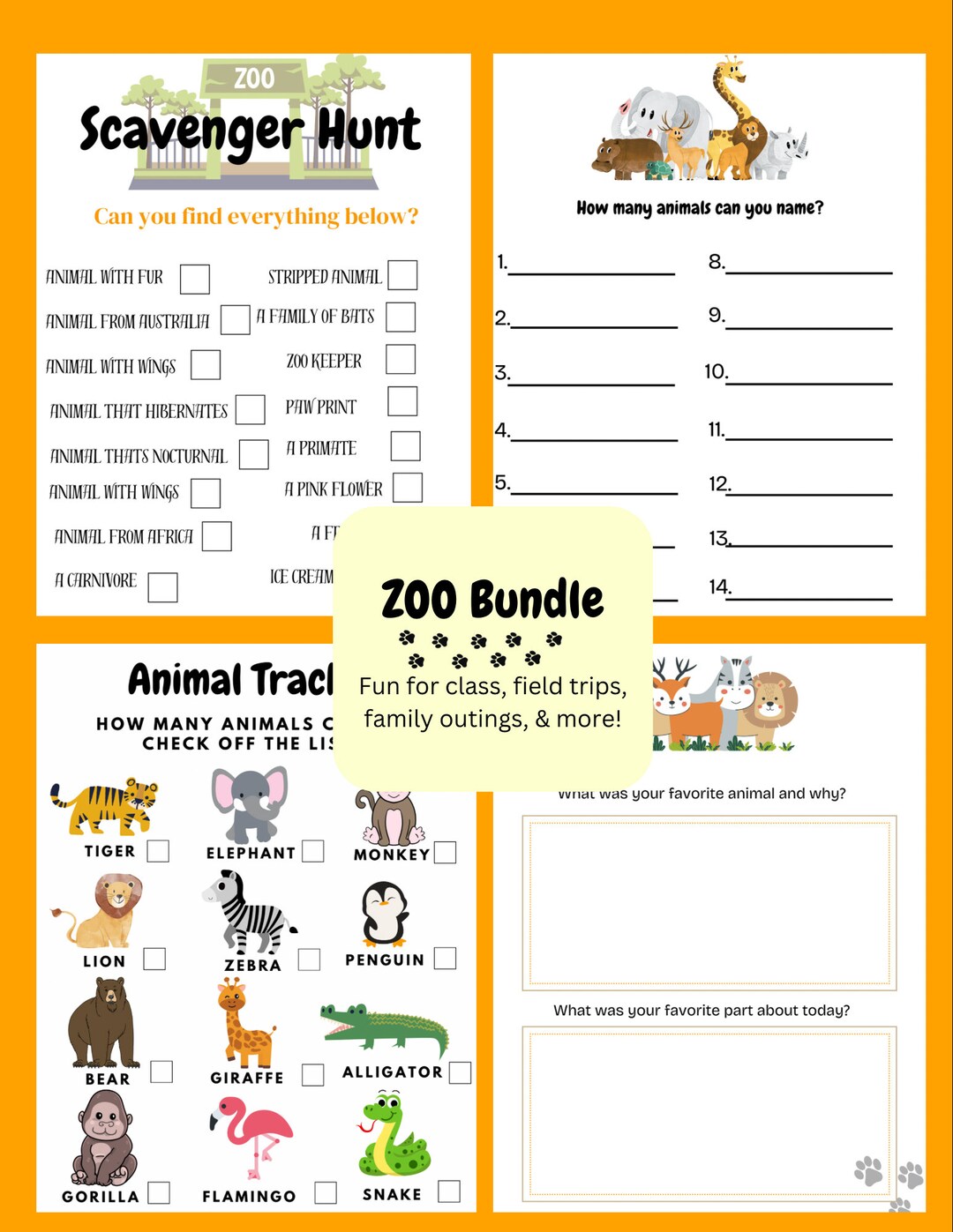 Zoo Scavenger Hunt Printable Bundle Fun Activities for Kids Perfect for ...