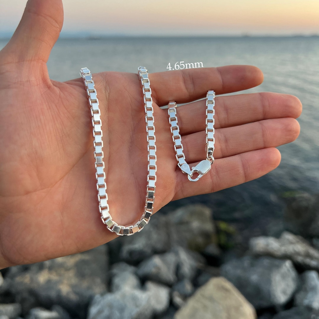 Sterling Silver Venetian Box Chain Necklace: Italian Unisex Pendant ...