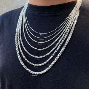 925 Sterling Silver Round Box Chain Necklace, Solid Silver Chain for ...