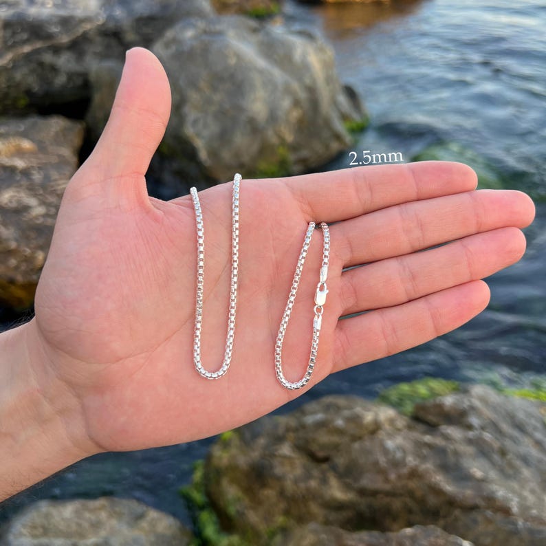 925 Sterling Silver Round Box Chain Necklace, Solid Silver Chain for ...