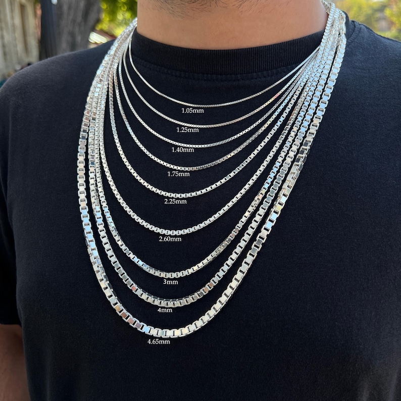 Sterling Silver Venetian Box Chain Necklace: Italian Unisex Pendant ...