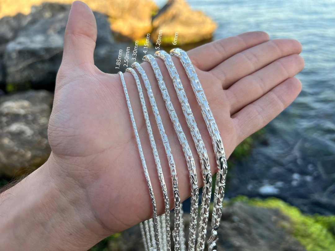 925 Sterling Silver Round Byzantine Chain Necklace & Bracelet, Handmade ...