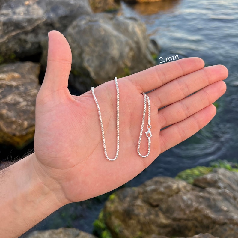 925 Sterling Silver Round Box Chain Necklace, Solid Silver Chain for Pendant, Chain for Women ...